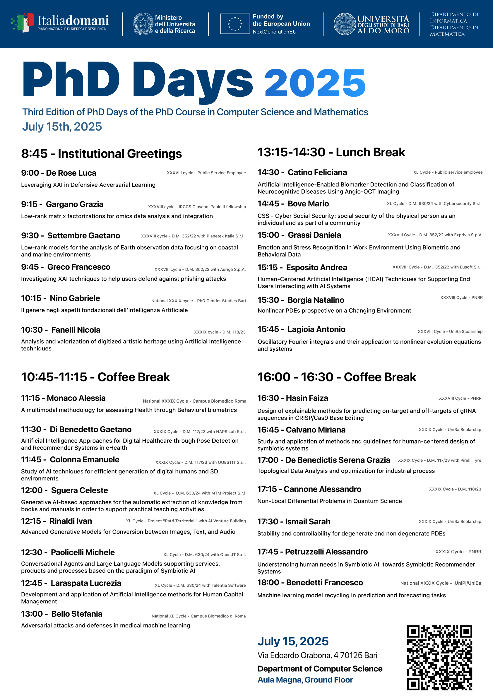 PhD Programme in Computer Science and Mathematics - PhD Days 2025